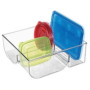 iDesign Plastic Kitchen Binz Food Container Lid Storage Organizer for Cabinet, Pantry, Countertop, 11.49" x 10.92" x 4.12", Clear