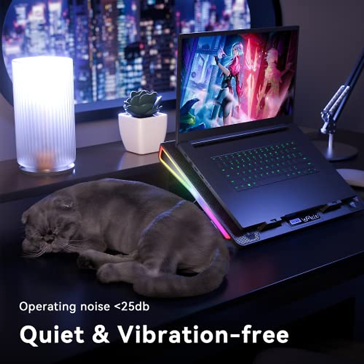 Laptop Cooling Pad, Laptop Cooler Gaming Laptop Cooling Fan, Laptop Cooling Stand for 15.6-17.3 Inches with 4 Adjustable Heights, RGB Lights, 5 Quiet Fans & 2 USB Ports