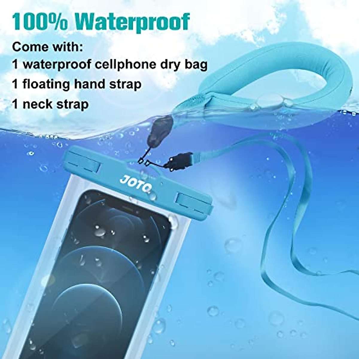 JOTO Waterproof Phone Pouch up to 7.0" Bundle with 1 Universal Waterproof Pouch + 1 Floating Wrist Strap