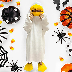 White Duck Funny Blanket, Elizabeth Pajamas Duck, Wearable Loose One-Piece Pajamas Sleeping Bag with Duck foot shoes, Super Soft Flannel Hoodie Anime Cosplay Costume For Men Women