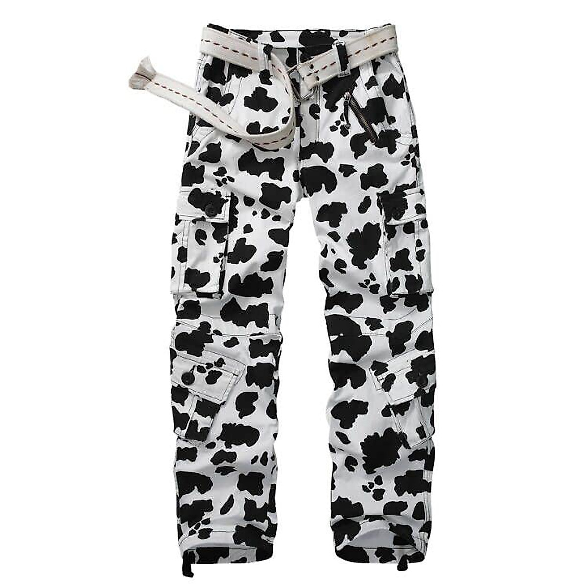 Raroauf Women's Camo Cargo Pants Casual Military Combat Work Trousers Camouflage Capri Pants with 8 Pockets White Size 12