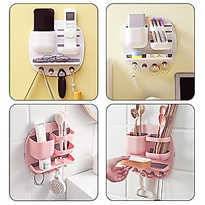 Kilolemo Wall Mounted Makeup Brush Holder Small Storage Organizer Adhesive Wall Storage Holder Hanging Container Toothbrush Storage Rack for Badroom Bathroom Kitchen（White）