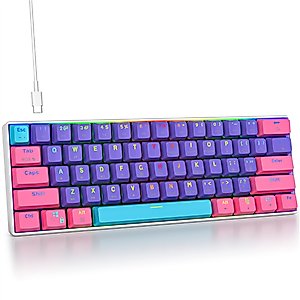 Mosptnspg Protable 60% Percent Gaming Keyboard Mechanical, Mini Compact RGB Backlit 61 Keys Wired Office Keyboard with red Switch for Mac/Win (Purple/red Switch)