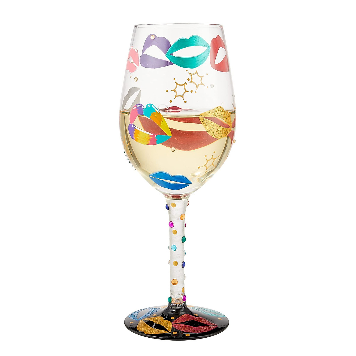 Enesco Designs by Lolita Made for Kissing Hand-Painted Artisan Wine Glass, 15 Ounce, Multicolor