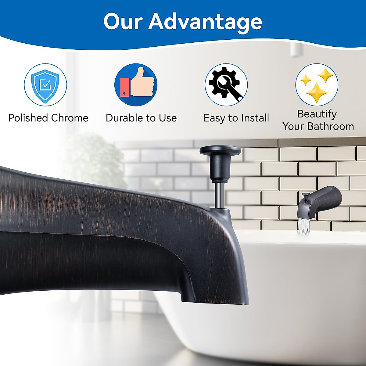 Dreyoo Universal Bathroom Tub Spout Compatible with Westbrass E531D-1F-62, Fits 4 Inch Reach Wall Front Mount Tub Spout with Shower Diverter 1/2'' IPS Inside Thread Bathtub Faucet (Oil Rubbed Bronze)