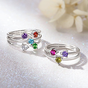 Personalized Birthstone Ring for Woman, Custom Sterling Silver Ring - 5 Birth Stones Rings for Mom, Mother's Day Birthday Gift