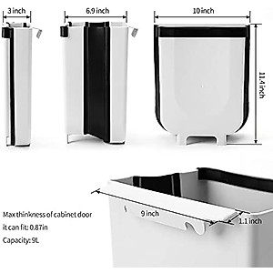 SheMarie Hanging Collapsible Trash Can - 9L Wall Mounted Foldable Waste Bin for Kitchen Cabinet Door - Quickly Clean Counter, Sink, Bathroom - RV, Car, Camping Folding Garbage Basket (White)