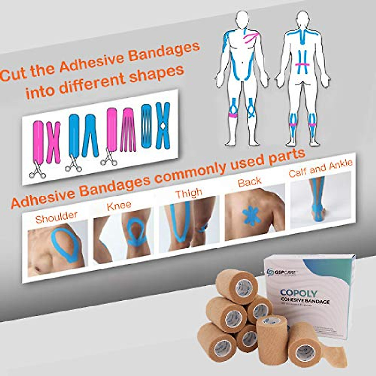 Self Adhesive Wrap Cohesive Wrap Bandages 6 Count 3" x 5 Yards, Medical Tape, Adhesive Flexible Breathable First Aid Non Woven Rolls, Stretch Athletic, Ankle Sprains & Swelling, Sport