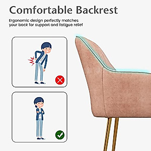 Giantex Modern Dining Chairs Set of 2 - Upholstered Arm Dining Chair with Steel Legs, Thick Sponge Seat, Non-Slipping Pads, Modern Leisure Chair for Dining Room, Living Room, Bedroom, Pink