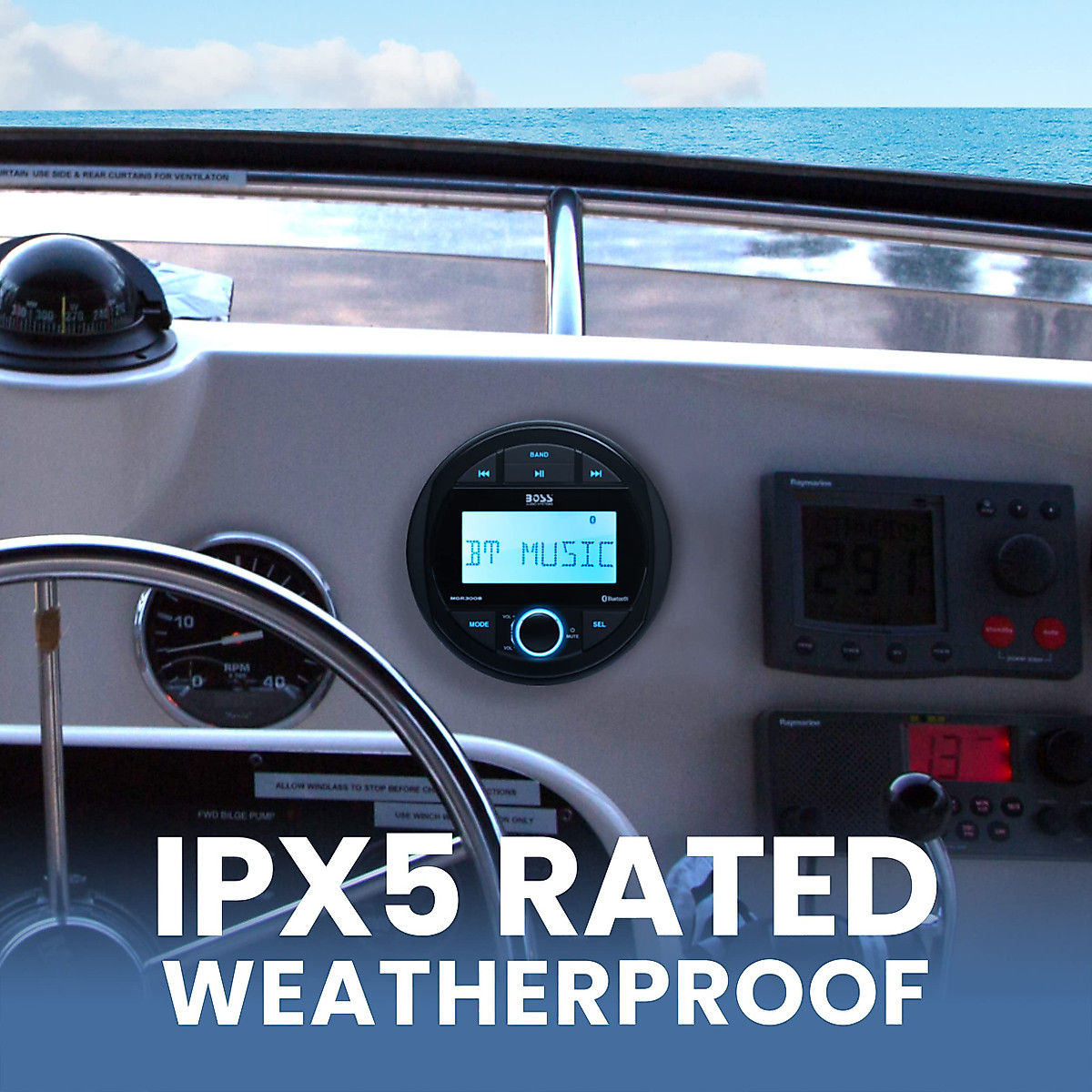 BOSS Audio Systems MGR300B Marine Boat Stereo Sound System Head Unit - No CD Player, Bluetooth Audio, IPX5 Rated, USB, MP3, AM/FM Radio Receiver