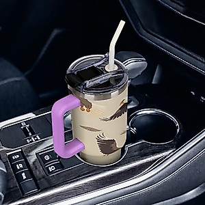 Bald Eagle Pattern 40 Oz Car Cup Stainless Steel Travel Mug Leak-Proof Insulated Tumbler with Handle Violet-style
