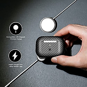 MONOCARBON Real Carbon Fiber Case for AirPods Pro 2nd Generation 2022 with Stripes Lanyard | Slim & Durable Cover for AirPods Pro 2 Accessories | Support Wireless Charging | Shock-Absorbing Protective