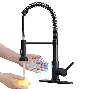 Black Touchless Kitchen Faucet with Pull Down Sprayer, WOTOKOL LED Light Smart Hands-Free Single Handle Kitchen Sink Faucet Motion Sensor Stainless Steel