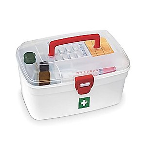 Milton Medical Box, First Aid Empty Medicine Storage Box | Organizer | Attached Handle | Family Emergency Kit | Detachable Tray | Easily Accessible with a Transparent Lockable Lid | White