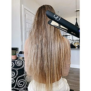 GFI Hair Straightener - Turbo Heating Element - Titanium Flat Iron - Straightens & Curls Any Hair Type - Temperature Control - Pouch & Glove Included