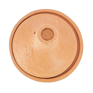 Handcrafted Unglazed Clay Tajine Casserole with Cone-shaped Lid | Floral Patterned Tagin Dish Cooking Pot | Traditional Moroccan Handmade Terracotta Cookware, Natural Tagine Le Creuset | 9.5" x 7.7"
