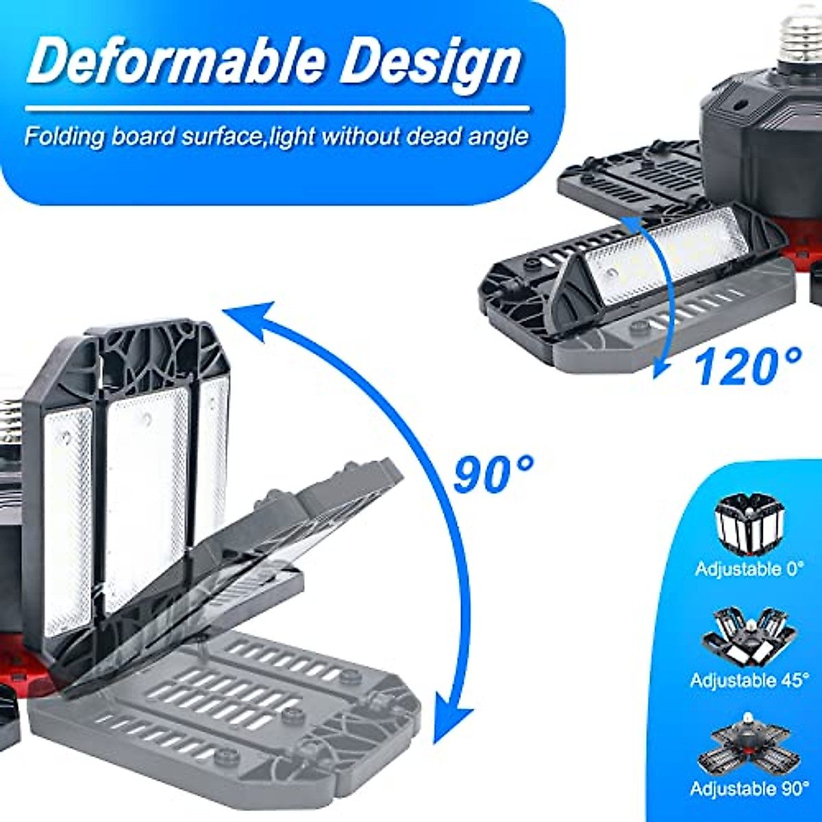 LED Garage Lights, 180W 18000 LM Deformable LED Garage Ceiling Lights with 12 Adjustable Panels, E26 E27 LED Shop Lights for Garage, Basement, Barn, Workshop, 6500K LED Bay Light