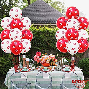 Red and White Kiss Balloons - 20 Pieces | Latex Red Lip Balloons | Lip Balloons for Romantic Decorations Special Night | Kiss Lips Printed Valentines Day Balloons for Anniversary, Proposal Decorations