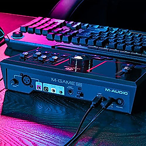 M-Game Solo USB Audio Interface Mixer for Streaming and Gaming with XLR Microphone in, Optical in, Voice FX, Sampler, Lights and Software