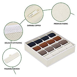 Homsorout Drawer Organizer Divider - Large Fabric Organizer for Clothing, Socks, Panties, Ties - Beige