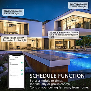 52“ Smart Ceiling Fan With Light, Low Profile With 10 Speeds, Silent DC Motor, Farmhouse Ceiling Fan Compatible with Alexa, Siri, Google & Smart App, Black & Walnut,Indoor & Outdoor