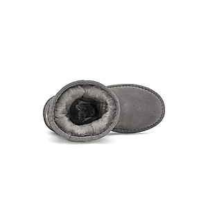 DREAM PAIRS Girls Boys Boots Kids Faux Fur Lined Winter Mid Calf Snow Boots Shorty-K Grey Size 1 Little Kid