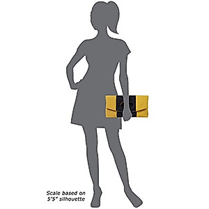 JNB Synthetic Leather Color Block Fold Over Clutch, Mustard/Black