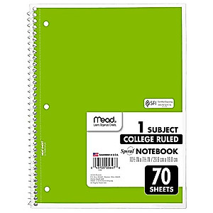 Mead Spiral Notebooks, 6 Pack, 1-Subject, College Ruled Paper, 10-1/2" x 8”, 70 Sheets per Notebook, Assorted Colors (73065)…