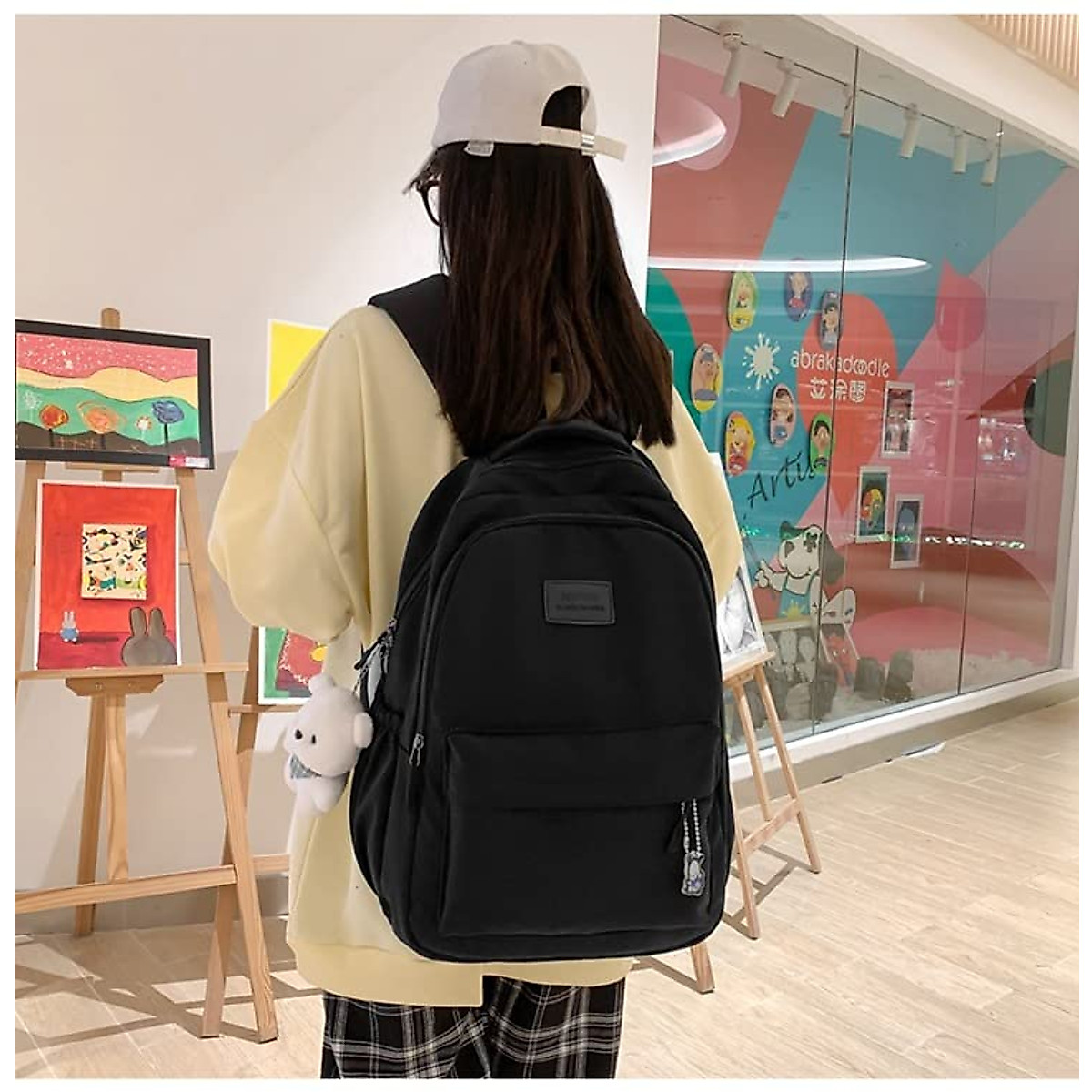 GRYPIT Kawaii Cute Backpack with Cute Accessories Kawaii Aesthetic Backpack with Bag Charm (Black)