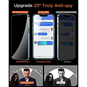 DIMONCOAT 4-PACK Privacy Screen Protector Compatible iPhone 13 Pro Max/ 14 Plus 6.7''[Auto Alignment Kit] [10X Military Protection] iPhone 13 Pro Max / 14 Plus Diamonds Hard Tempered Glass [Anti-Spy]