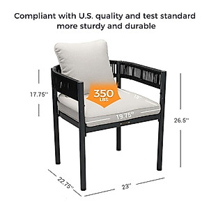 Grand patio Outdoor Dining Chairs Set of 4, 4 Pieces Patio Dining Chairs, Grey Metal Black Woven Wicker Fixed Patio Chairs with Grey Cushions for Backyard, Deck, Garden, Porch, Lawn and Poolside