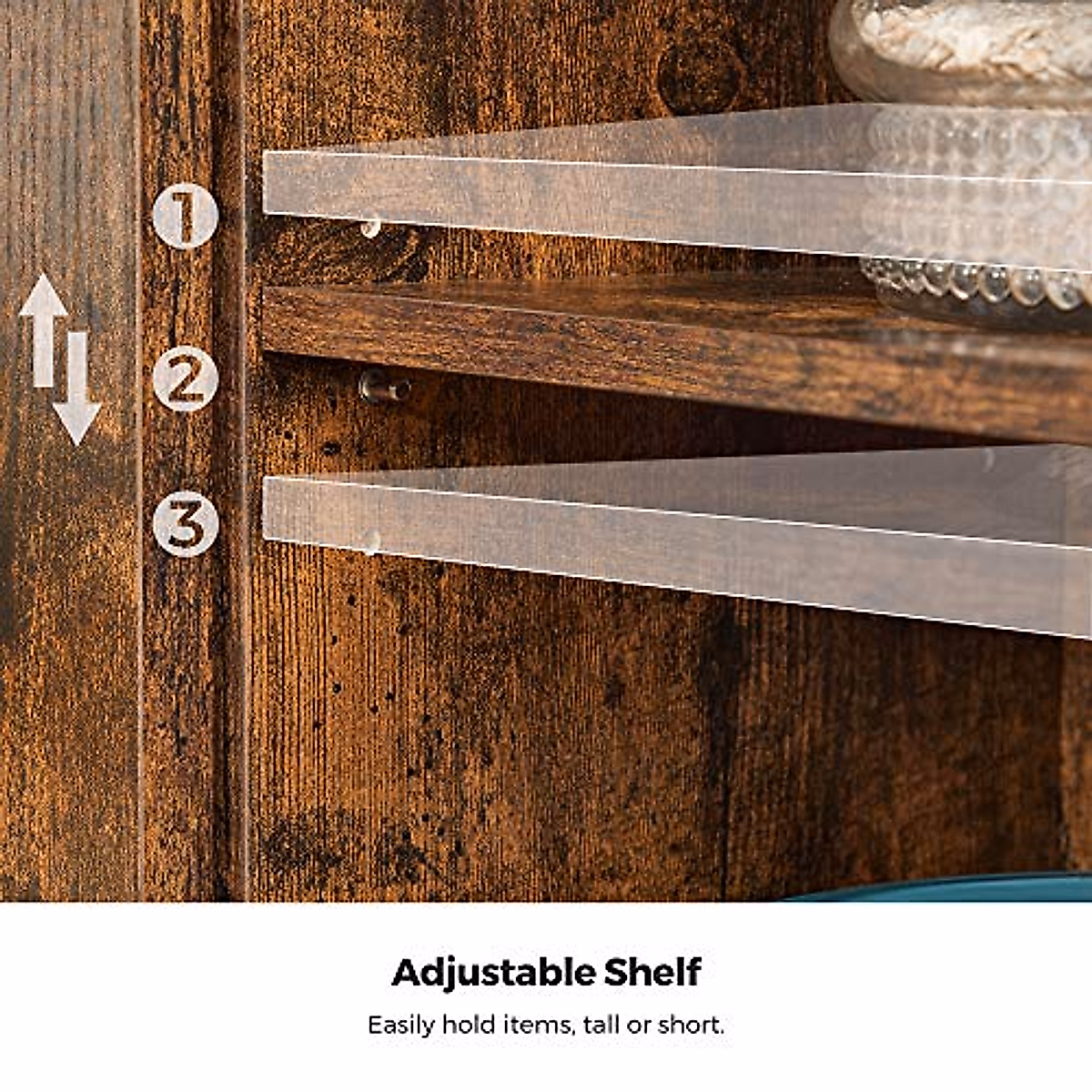 VASAGLE Buffet Cabinet, Sideboard with Open Compartment, Sliding Barn Door, 27.6”L x 11.8”W x 31.5”H, Industrial Rustic Brown and Black ULSC089B01