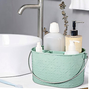 CLEENTABLE Farmhouse Chic Utensil Caddy, Green, Galvanized Steel, 10 x 6.5 x 5.5 inches, 4 Compartments, 2 lbs Capacity