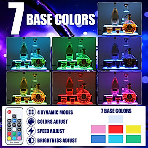 16 Inch LED Lighted Liquor Bottle Display Shelf 2 Step Illuminated Bar Bottle Shelf Lighted Bar Stand Acrylic Mounted Wine Racks for Commercial Home Bar Bottle Lighting Shelves with Remote Control