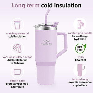 Tamarac 40 oz Tumbler With Handle and Straw Lid Double Wall Vacuum Reusable Stainless Steel Insulated Water Bottle Travel Mug Cup Gifts for Women Men