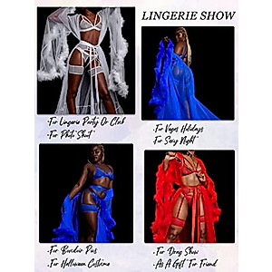 popiv 4 Piece Garter Lingerie for Women, Sexy Cutout Lingerie, Mesh Matching Lingerie Set Burgundy