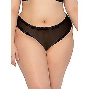 Smart & Sexy Women's Lace Trim & Mesh Panty 2 Packs Sexy Thongs & Cheeky Bikinis, Electric Pink/Black Hue, 7