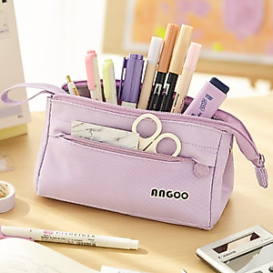 ANGOOBABY Large Capacity Pencil Case Durable Pen Pouch Portable Pencil Bag with Handle for School Teen Girl Boy Men Women Adults Purple