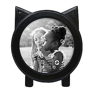 Isaac Jacobs 4x4 Round Resin Sentiment Cat Picture Frame with Ears, Photo Tabletop & Wall Display Hanging Display & Home Décor (Black)