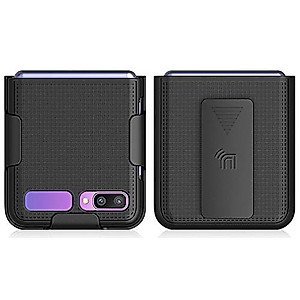 Case with Clip for Galaxy Z Flip, Nakedcellphone [Black] Snap-On Cover with [Rotating/Ratchet] Belt Hip Holster Holder Combo for Samsung Galaxy Z Flip 5G Phone (SM-F700, SM-F707) 2020