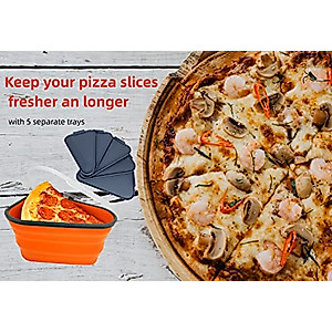 ConeyClare Reusable Pizza Storage Containers with 5 Microwavable Serving Trays, Silicone Lunch Box Expandable & Adjustable for Packing Pizza at Home/Outdoor