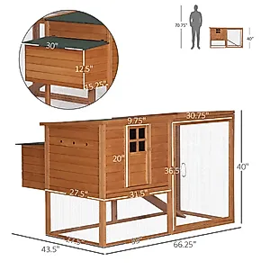 PawHut 64" Large Wooden Chicken Coop Kit With Outdoor Run And Nesting Box