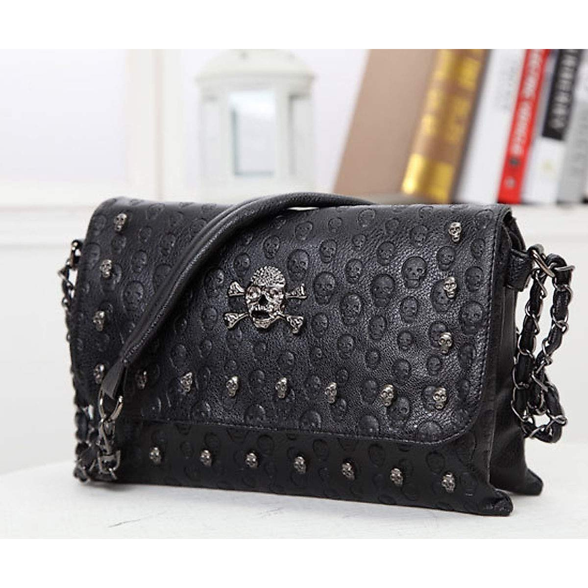 Rullar Punk Women Shoulder Top-handle Bag Skull Chain SatchelTote Handbag Purse Clutch (Skull)