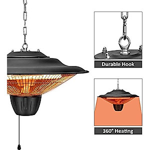 QSCZZ 1500W Electric Heater Patio Balcony Ceiling Hanging Infrared Halogen Heaters,Two Power Settings