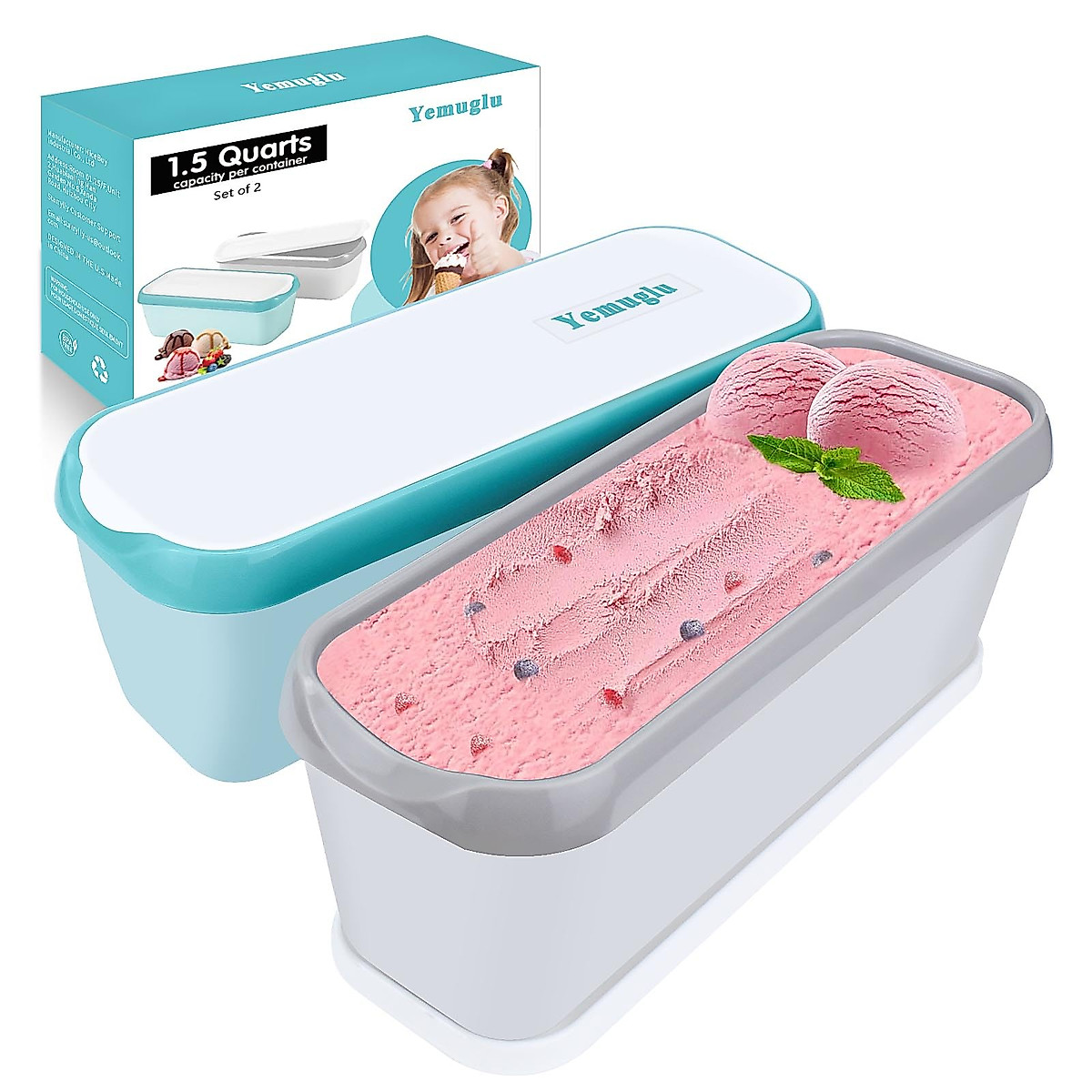 Ice Cream Containers,Silicone Ice Cream Tub Containers for Homemade Ice Cream, 1.5 Quart Ea. Stackable Storage Containers Perfect for Homemade Sorbet, Frozen Yogurt, Stores Easily In Freezer