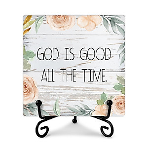 Christian Scripture Desk Decor Gift, Desk Wood Plaque with Stand, God is Good All The Time, Motivational Desk Wood Sign for Women Men Friend Family Teen colleagues School Home Office-a11