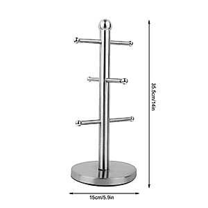 Stainless Steel Coffee Mug Holder, 6 Hooks Mug Holder Tree Mug Rack for Easy Access to Coffee Mugs and Drinking Glasses