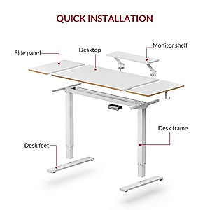 SANODESK Height Adjustable Desk 55 inch, Electric Standing Desk/w USB Charging Ports, White Sit Stand Desk for Home Office with Monitor Shelf (55 x 24 inches)