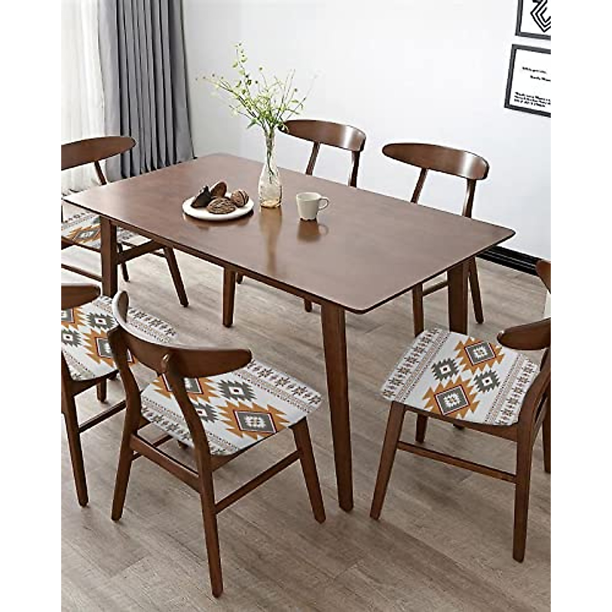 Vograud Seat Covers for Dining Room Chairs, Southwest Native American Tribal Totem Boho Fitted Stretch Jacquard Chair Seat Covers, Removable Washable Kitchen Dining Chair Slipcovers Protector Set