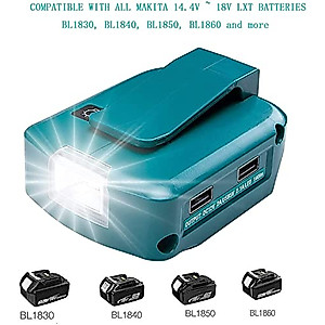 ADP05 Power Source for Makita 14-18V Lithium-Ion LXT Battery Geelink USB Phone Charger Adapter Converter with Dual USB Ports, 12V DC Port, 3W LED Work Light Flashlight